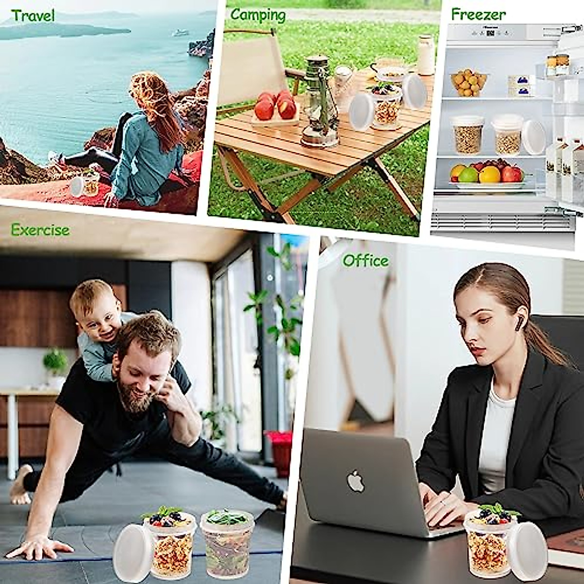 WBKTOOL Overnight Oats Containers with Lids - 5 Pack 16 oz Deli Food Storage Containers - Small To Go Plastic Yogurt Container for Soup, Salad, Freezer