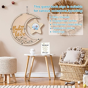Baby Shower Guest Book Alternatives Moon Guest Book for Baby Shower Guest Book Frame with Star Baby Shower Decorations Guest Book Alternative for Wedding Boys Girls Birthday Party Keepsake(Brown)