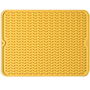 MicoYang Silicone Dish Drying Mat for Multiple Usage,Easy clean,Eco-friendly,Heat-resistant Silicone Mat for Kitchen Counter or Sink,Refrigerator or drawer liner Yellow L 16 inches x 12 inches