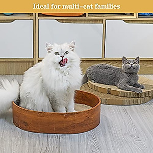 MSBC Cat Scratcher Box, 3 Cat Scratching Pads, Oval Shape Corrugated Cardboard Scratcher, Reversible Cat Scratch Couch Bed for Indoor Cats Kitten, Protecting Furniture (Wood-Grain)