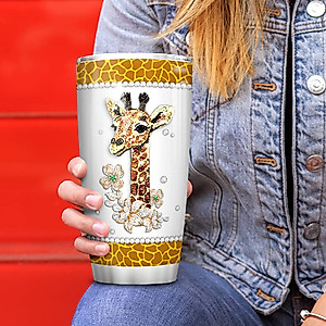 Wassmin Giraffe Tumbler Personalized Giraffes Tumblers Jewelry Drawing Style Stainless Steel Insulated 20oz 30oz Travel Cup Birthday Christmas Gifts For for Animal Lovers Women Girls