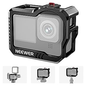 NEEWER Hero11 Cage / Hero10 Cage / Hero9 Vlog Cage, All Metal Form Fitting Video Cage with 1/4" Threads & Cold Shoes, Supports Max Lens Mod, Compatible with GoPro SmallRig Accessories (ST46)