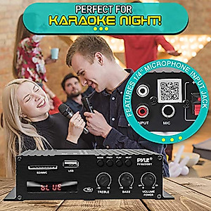 Pyle Class-T Bluetooth Power Audio Amplifier - 120W Mini Dual Channel Sound Stereo Receiver Box w/ USB, RCA, 12V Adapter - For Subwoofer Speaker, Home Theater, PA System, Studio Use - Pyle PFA220BT