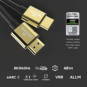 HDMI Cable 2.1 4K@120Hz Certification 48Gbps 1.5 Feet,Ultra High Speed 8K HDMI Cable Nylon Gold-plated interface Supports 1440p 144hz HDMI,8K@60Hz,ALLM,VRR,HDR,eARC,DTS,For PS5,XBox,RTX3090(1.5 Feet)