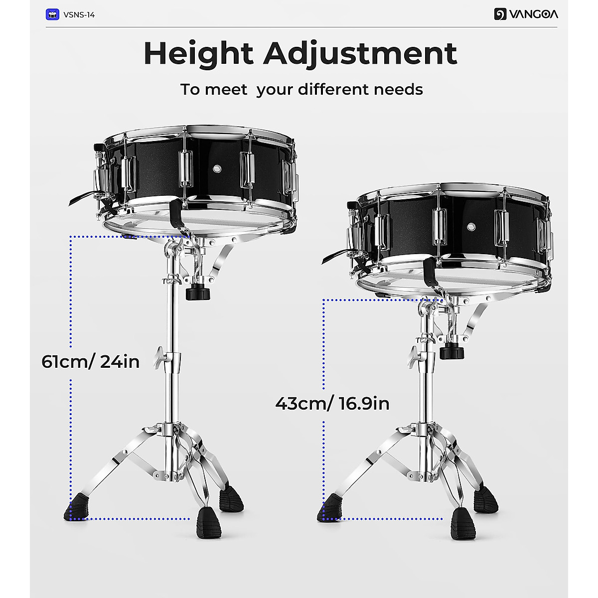 Vangoa Snare Drum Kit 14 x 5.5 Inches Marching School Band Student Beginner Practice Snare Drum with Stand, Gig Bag, 5A Drumsticks, Tuning Key, Coated Drum Head, Strap, Mute Pad, Black