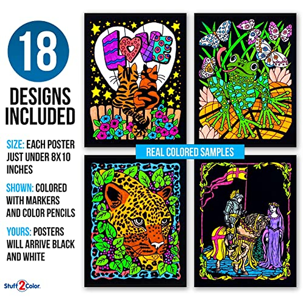 Super Pack of 18 Fuzzy Velvet Coloring Posters for All Ages