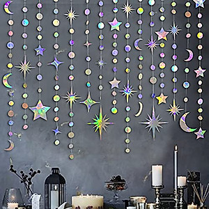 Iridescent Star Moon Circle Dot Garland Party Decoration Kit Hanging Crescent and Twinkle Little Star Streamer Bunting Banner for Kids First Birthday Ramadan EID Mubarak Baby Shower Wedding Decor