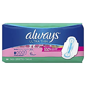 Always Ultra Thin Pads Slender Unscented with Wings, 36 Count x 2 Packs (72 Count total)