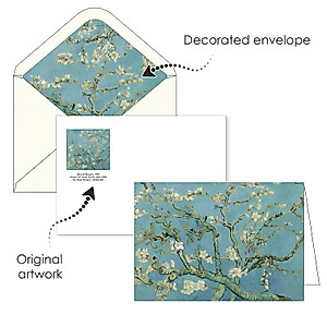 RainCaper Fine Art Keepsake 5x7 Blank Stationery van Gogh Greeting Note Cards With Decorative Envelopes, Gift Boxed Set of 16 | 300 GSM Cardstock (van Gogh Flowers)