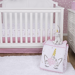 Sammy & Lou Mystical Dreams 4-Piece Baby Nursery Crib Bedding Set for Girls, Includes Quilt, Fitted Crib Sheet, Crib Skirt, and Plush Toy
