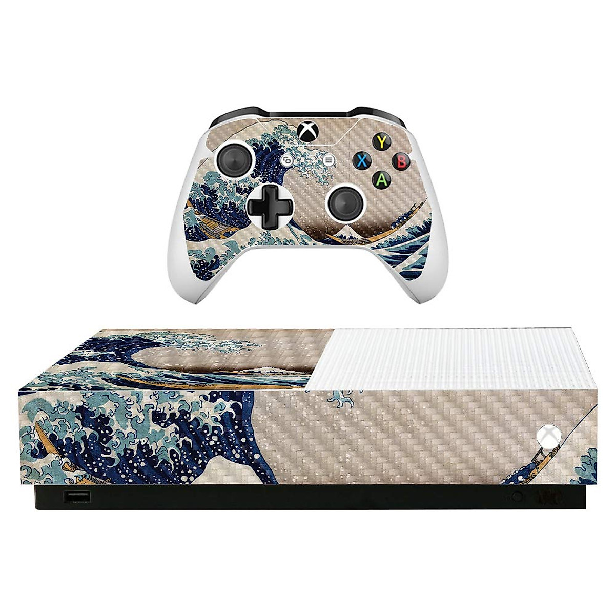 MightySkins Carbon Fiber Skin for Microsoft Xbox One S All-Digital Edition - Great Wave of Kanagawa | ProtectiveTextured Carbon Fiber Finish | Easy to Apply, and Change Styles | Made in The USA