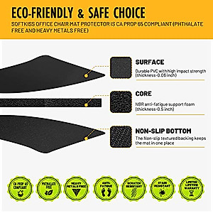 Anti-Fatigue Standing Office Chair Mat for Hardwood Floor with Cushioned Foam Foot Support, 48” x 36” Desk Chair mat, Scratch Resistant and Waterproof Anti-Slip Surface, Soft Ergonomic Cushion