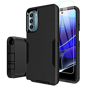 Dahkoiz for Motorola Moto G Stylus 5G (2022) Case with Screen Protector [Tempered Glass] and Dust-Proof Cap, Support Magnetic Car Mount, Full Body Silicone Rubber Cover Phone Case, Black