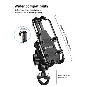 ZIDIYORUO Motorcycle Phone Mount with Vibration Dampener, One-Hand Operation Motorcycle Bike Phone Holder Holds 4.7"-7.1" Cell Phones on Handlebar, Cell Phone Holder for Bike Motorcycle Scooter ATV