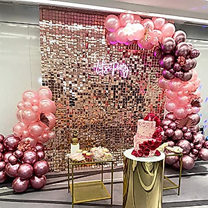 COKAOBE Rose Gold Shimmer Wall Backdrop 24PCS Gold Sequins Backdrop Decoration Panels, Photo Backdrops for Birthday, Anniversary Wedding Engagement Decoration (Rose Gold)