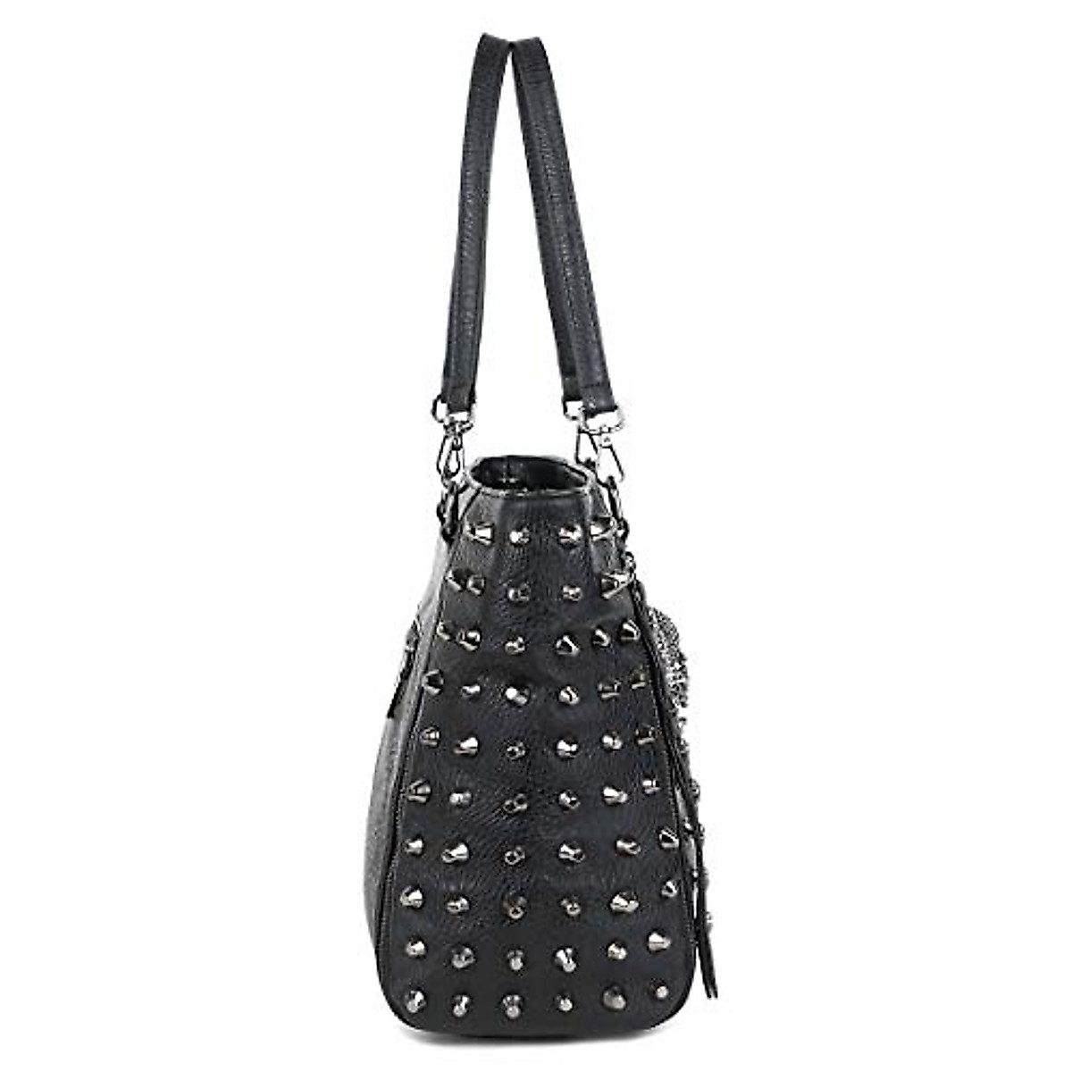 FiveloveTwo Skull Handbag Purse for Women Gothic Top-handle Shoulder Bag PU Leather Tote Satchel Black