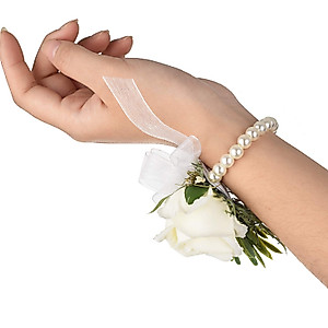 DearHouse 2 Pack Boutonniere Buttonholes and Wrist Corsage Wristband Roses Wrist Corsage, Groom Groomsman Best Man and Girl Brides Rose Wedding Flowers Accessories Prom Suit Decoration