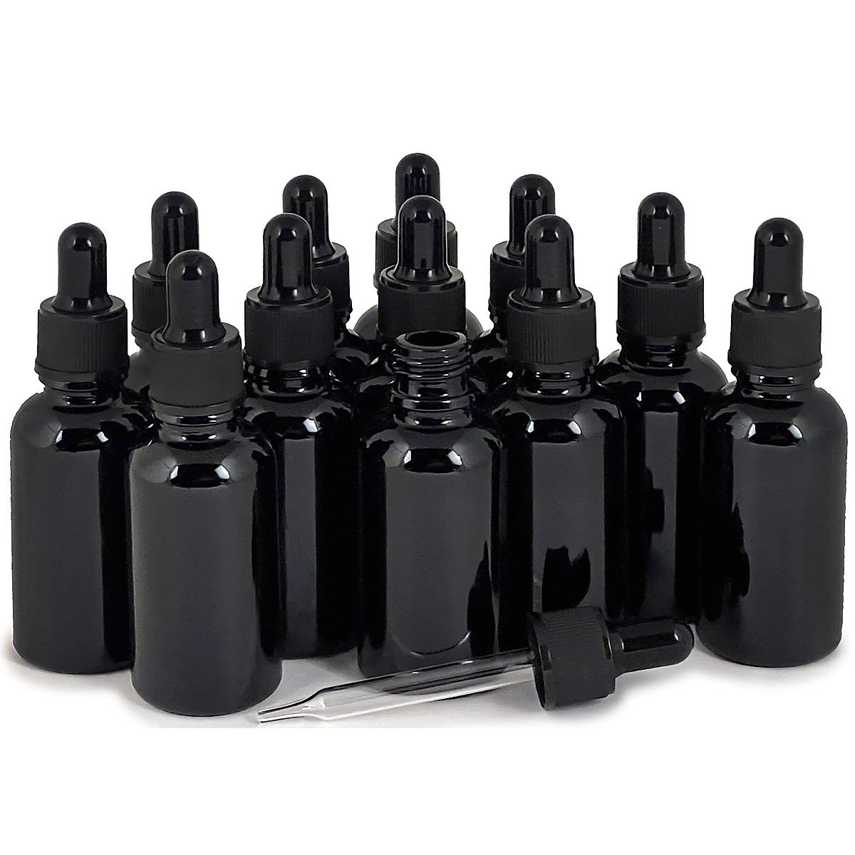 Vivaplex, 12, Black, 1 oz Glass Bottles, With Glass Eye Droppers