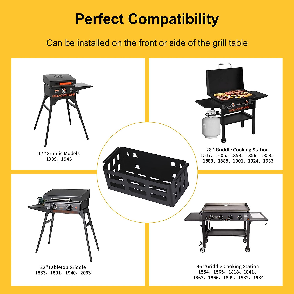 Griddle Caddy for Blackstone Griddle Accessories, Space Saving Storage Caddy for Blackstone 28"/36" Griddles/Weber Grill, BBQ Accessories Storage Box with Magnetic Tool Holder & Paper Towel Holder