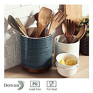DOWAN Utensil Holder, 360° Rotating Extra Large Cooking Utensil Holder, 7.2" Kitchen Utensil Holder for Countertop, Utensil Crock for Farmhouse Kitchen Decor, Ceramic Stable Utensil Caddy, Blue