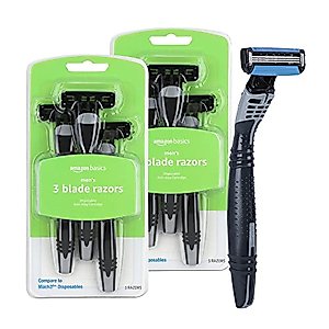 Amazon Basics 3-Blade Disposable Razors for Men, 6 Count (2 Packs of 3), Black (Previously Solimo)