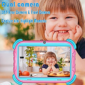 kimlok Kids Tablet 7 inch Toddler HD Touchscreen，2GB+32GB, WiFi, Parental Control APP，Dual Camera, Bluetooth, Friendly Learning Tablets for Kids with Case Included for Boy and Girl