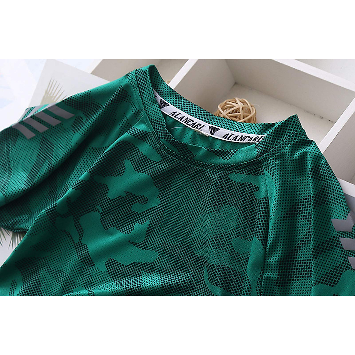 Jellyuu Boys Summer Clothing Sets Kids Short Sleeve Outfit Set Camouflage T-Shirt+ Shorts Sportswear Quick-dry 2Pcs (Green-mesh 9-10 Years)