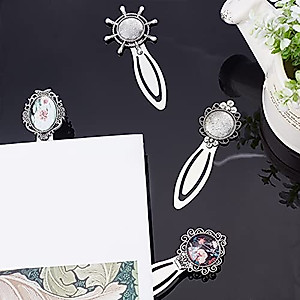 NBEADS 20 Pcs 10 Sets Bookmark Makings Sets, 10 PCS Tibetan Style Bookmark Cabochon Trays and 10 PCS Transparent Glass Dome Cabochons for DIY Bookmark Making, Antique Silver