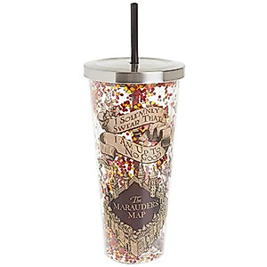 Spoontiques - Harry Potter Tumbler - Solemnly Swear Glitter Cup with Straw - 20 oz - Acrylic - Multicolored