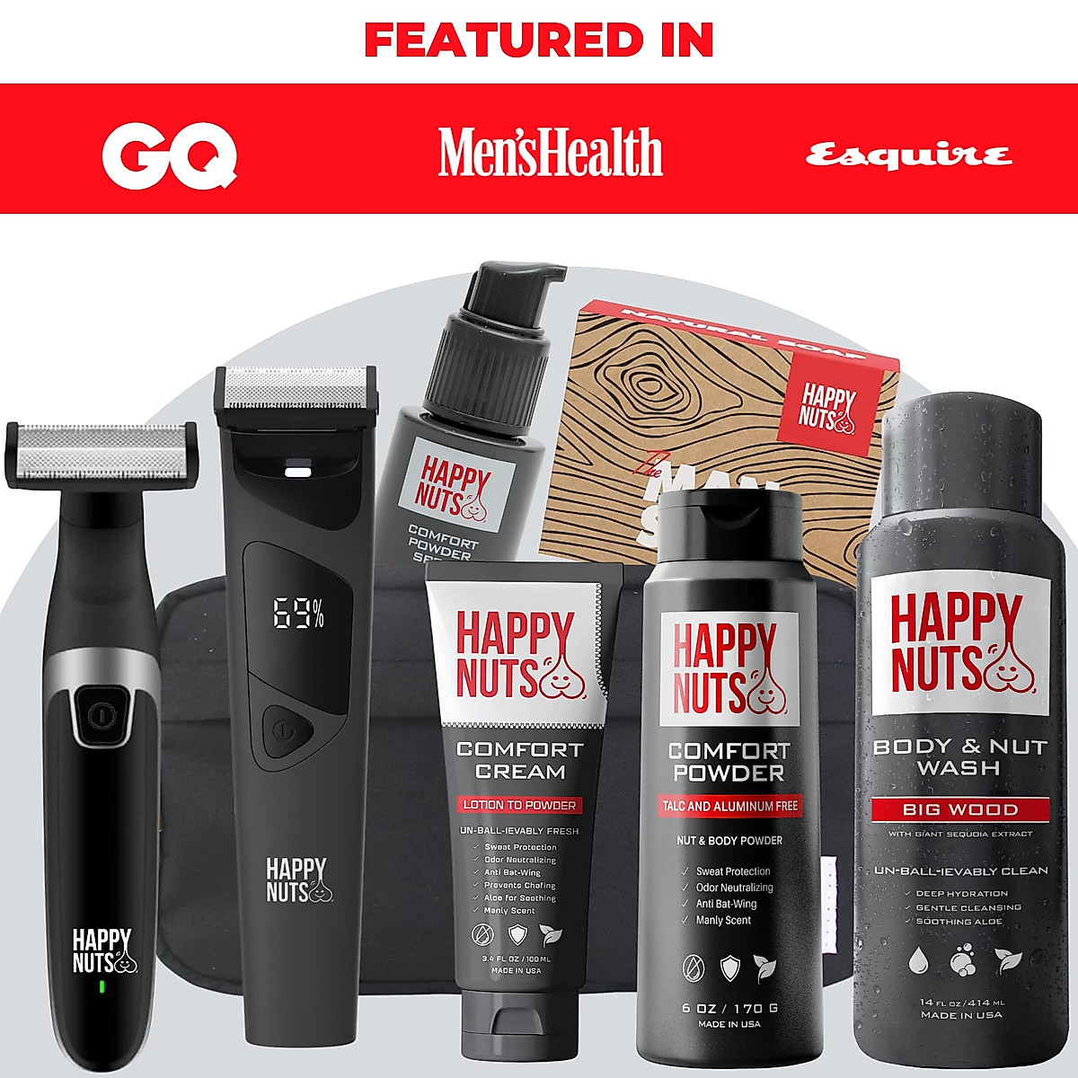 Happy Nuts Bundle - The Ballber Electric Groin Trimmer, Comfort Cream Ball Deodorant, and Comfort Powder for Men