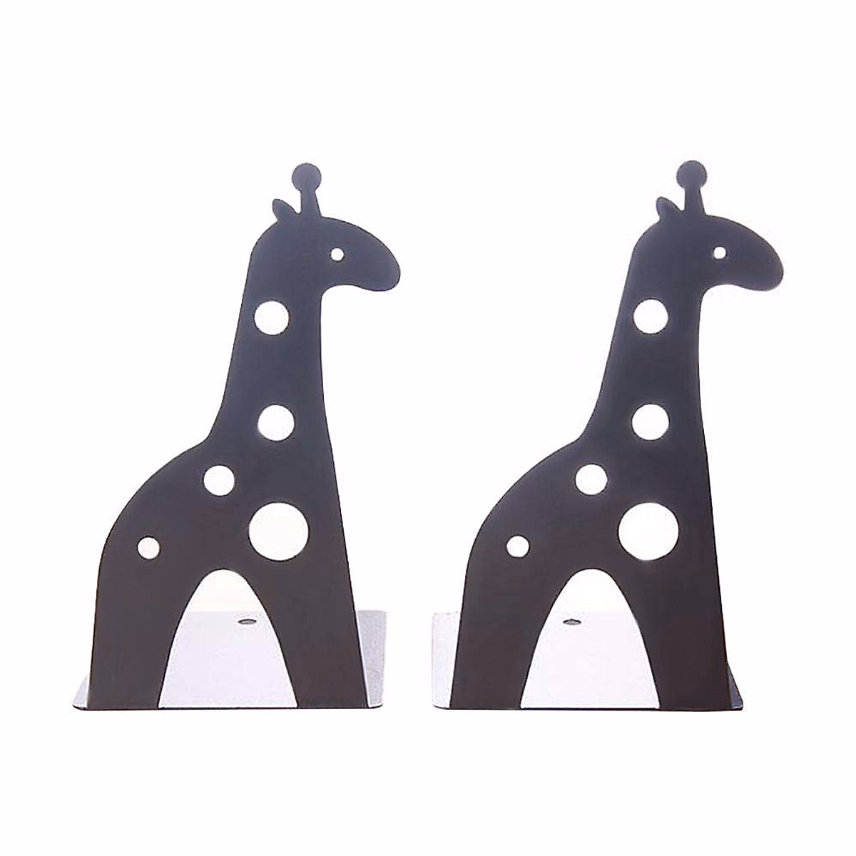 Loupdeloup Cute Bookends,Non Skid Giraffe Animal Book Ends for Shelves Decorative for Kids Black 1 Pair