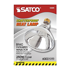 Satco S4885 120V 250 Watt R40 Medium Base Shatterproof Heat Lamp, Clear