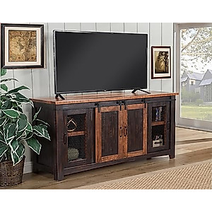 Martin Svensson Home Santa Fe 70" Solid Wood TV Stand, Antique Black and Aged Distressed Pine