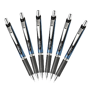 Pentel EnerGel Deluxe RTX Retractable Liquid Gel Pen, 0.7mm Medium Line, Needle Tip, Black, Pack of 6