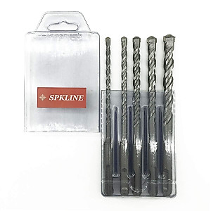 SPKLINE 5 Pcs SDS-Plus Rotary Hammer Drill Bit Set 3/16",1/4",5/16",3/8",1/2" Diameter,Tungsten Carbide Tip SDS+ Impact Drill Bits for Concrete Brick Block Mortar Stone and Other Masonry