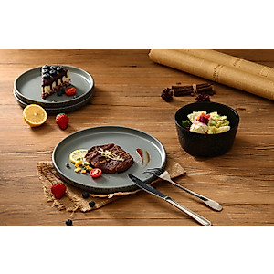 Bestone 16 Piece Round Kitchen Dinnerware Set,Plates and Bowls sets,Dishes, Plates, Bowls, Mugs, Dish Set，Plates and Bowls,Service for 4, Stoneware (round, grey matte)