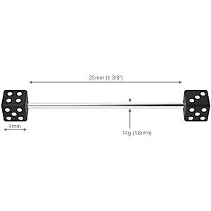 2pc 14g Industrial Barbell Dice 35mm Cartilage Earrings Bars Blue 1 3/8 Jewelry Piercing (Black)