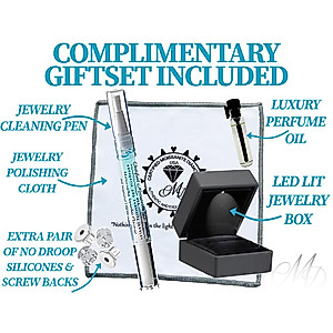 Moissanite Stud Earrings/No Poke Screw Back / 6 Prong / 4 CT / 8 MM/White Gold Vermeil/Colorless Flawless Lab Grown Diamond/Hypoallergenic/GRA Engraved/Gift Set