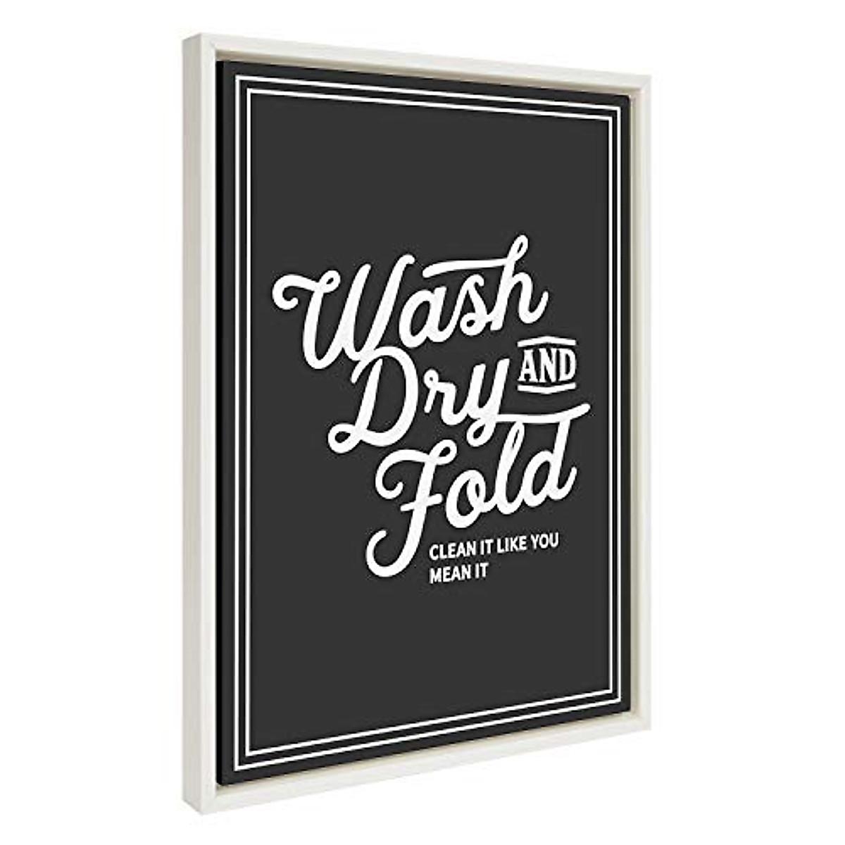 Kate and Laurel Sylvie Wash Dry and Fold Framed Canvas Wall Art by Maggie Price of Hunt and Gather Goods, 18x24 White, Retro Laundry Sign for Wall