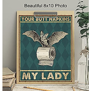 Your Butt Napkins My Lady - Gothic Bathroom Decor for Women - Bat Wall Decor - Funny Guest Bathroom Wall Art - Toilet Paper Wall Art Decorations - Restroom Sign - Bath Wall Decor - Powder Room Decor