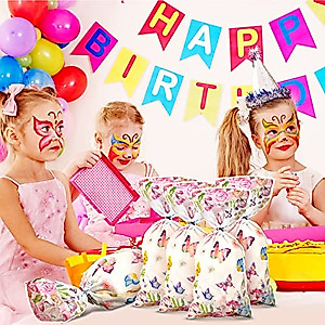 Pajean 100 Pcs Butterflies Cellophane Treat Bags Watercolor Flowers Butterfly Printed Goodie Candy Favor Bags with 100 Twist Ties for Butterfly Girls Birthday Baby Shower Summer Themed Party Supplies