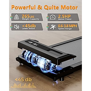 Walking Pad Treadmill Under Desk,Walking Pad with Incline for Office Home,265 lbs Capacity Portable Mini Treadmill, 2.5HP 2 in 1 Walking Jogging with Remote Control, LED Display