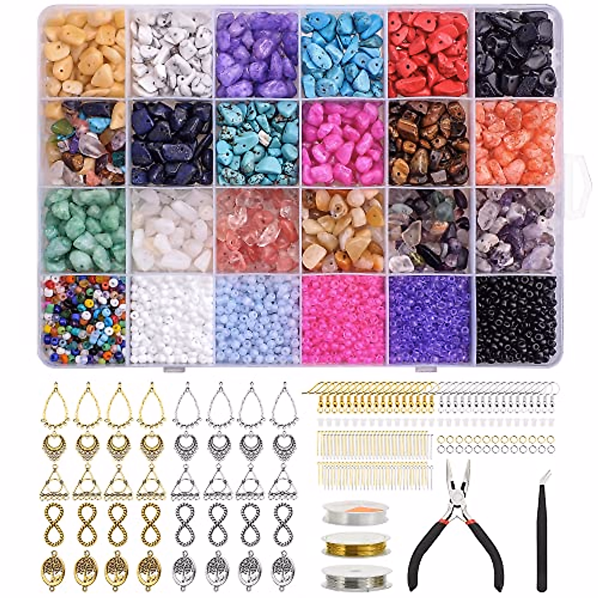 Rired 27 Stone Beads for Jewelry Making Kit, Irregular Natural Gemstones Healing Crystal Loose Rocks Beads with Bracelet Earrings Making Supplies