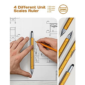 Stocking Stuffers Gift for Men-Multi Tool Pen Construction Tools,Cool Gadgets for Dad Husband Grandpa ,Fathers Gifts Ideas for Engineer Woodworkers Carpenter Stylus,Ruler,Level,Screwdriver,Flashlight
