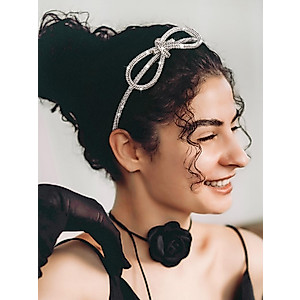 SWEETV Rhinestone Headbands & Hair Accessories Set - Sparkle Bow Crystal Hairbands, Glitter Jeweled Barrette for Women and Girls