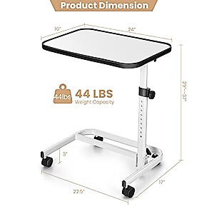 Tangkula Overbed Table with Wheels, Rolling Bedside Table with 9-Level Adjustable Height 29”-37”, Multi-Angle Tilt Tabletop, C Shaped Hospital Bed Table Laptop Desk, Sofa Bed Wheelchair Side Table