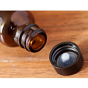1 oz / 30 ml Amber Glass Boston Round Bottle with Airtight Phenolic Cap (6 Pack) + Funnel