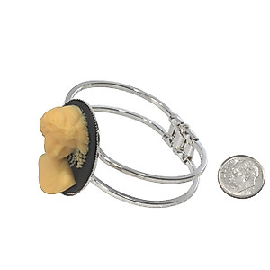 Hinged 3-D Victorian Acrylic Cameo Cabochon Silver Plated Bangle Bracelet + GIFT BAG