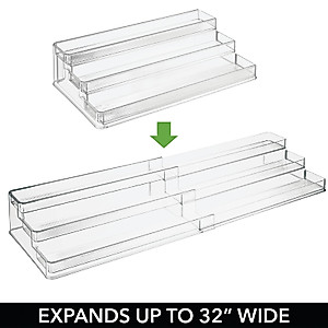 mDesign Large Adjustable, Expandable Plastic Vitamin Rack Storage Organizer Tray for Bathroom Vanity, Countertop, Cabinet - 3 Step Shelves - Holds Supplements, Medication - Clear