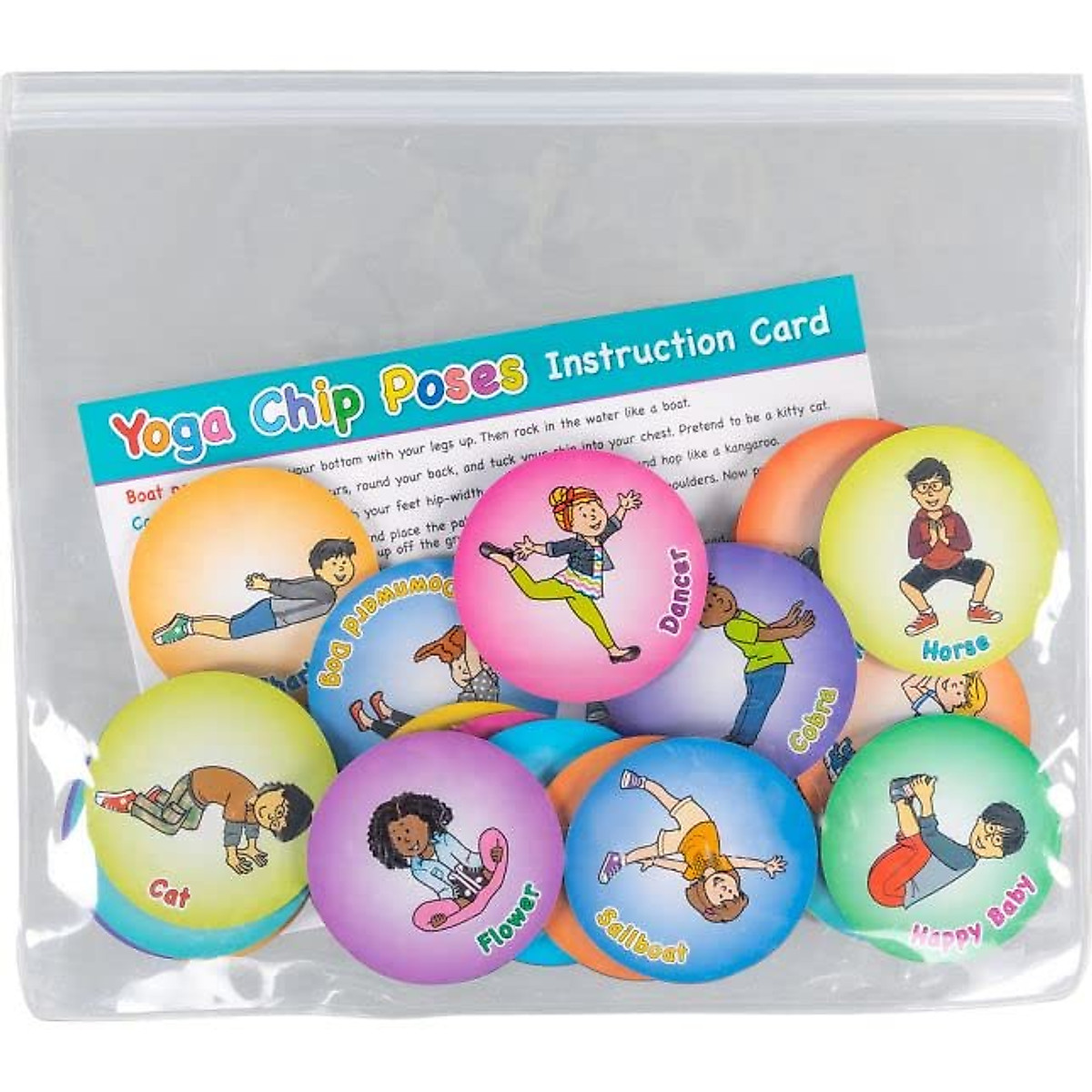Yoga Chips - Yoga for Kids with 24 Chips with Poses and Instruction Card - Encourage Students to Exercise, be Calm, de-Stress, and be Mindful